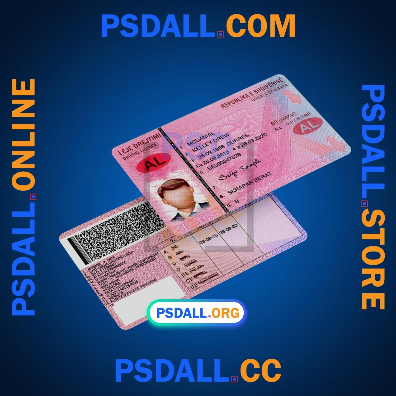 Albania Driver License PSD Template - psdall.org