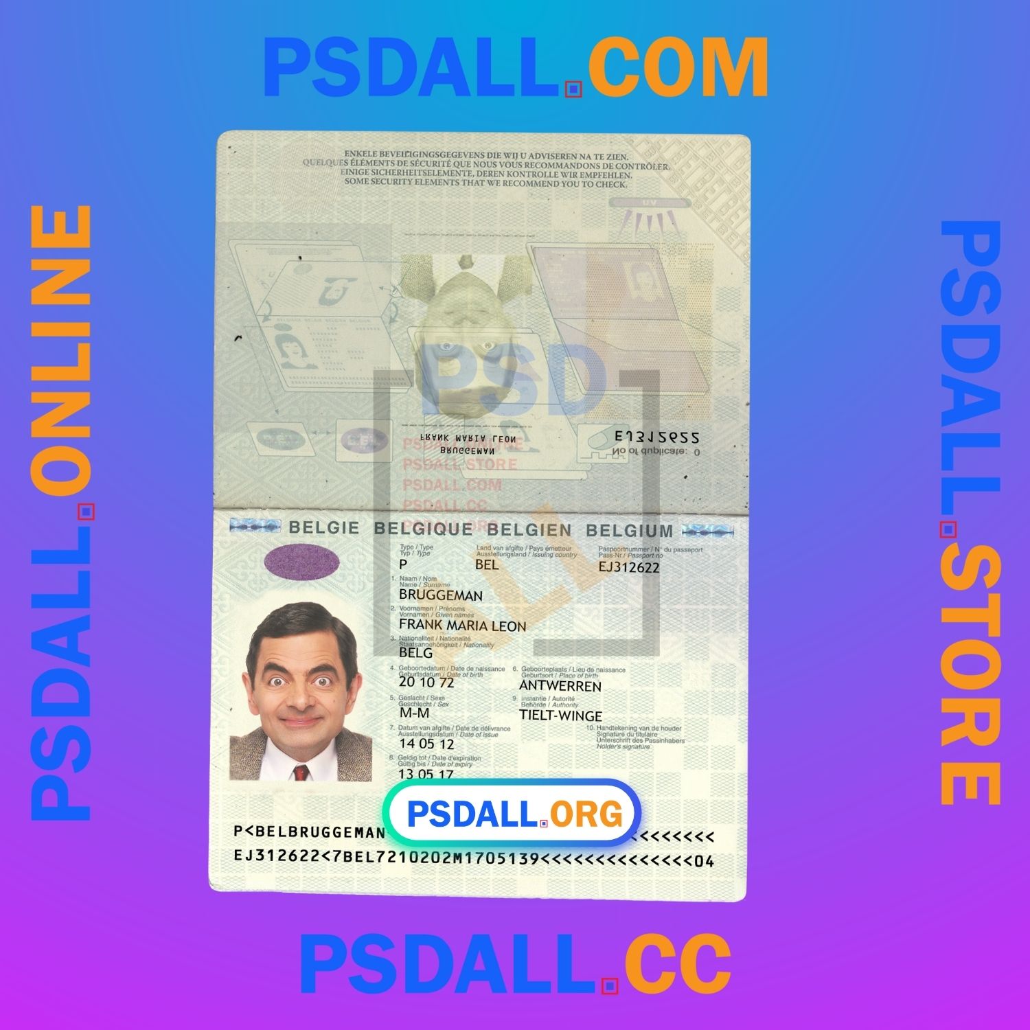 Belgium Passport PSD Template - psdall.org