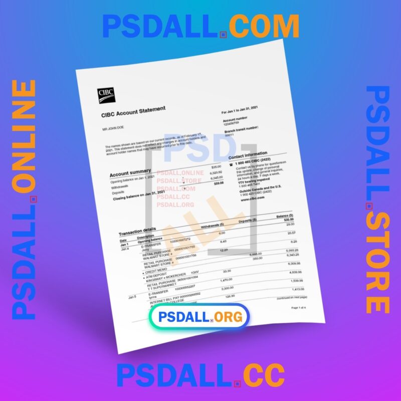 CIBC Bank Statement Template in PDF Format - psdall.org