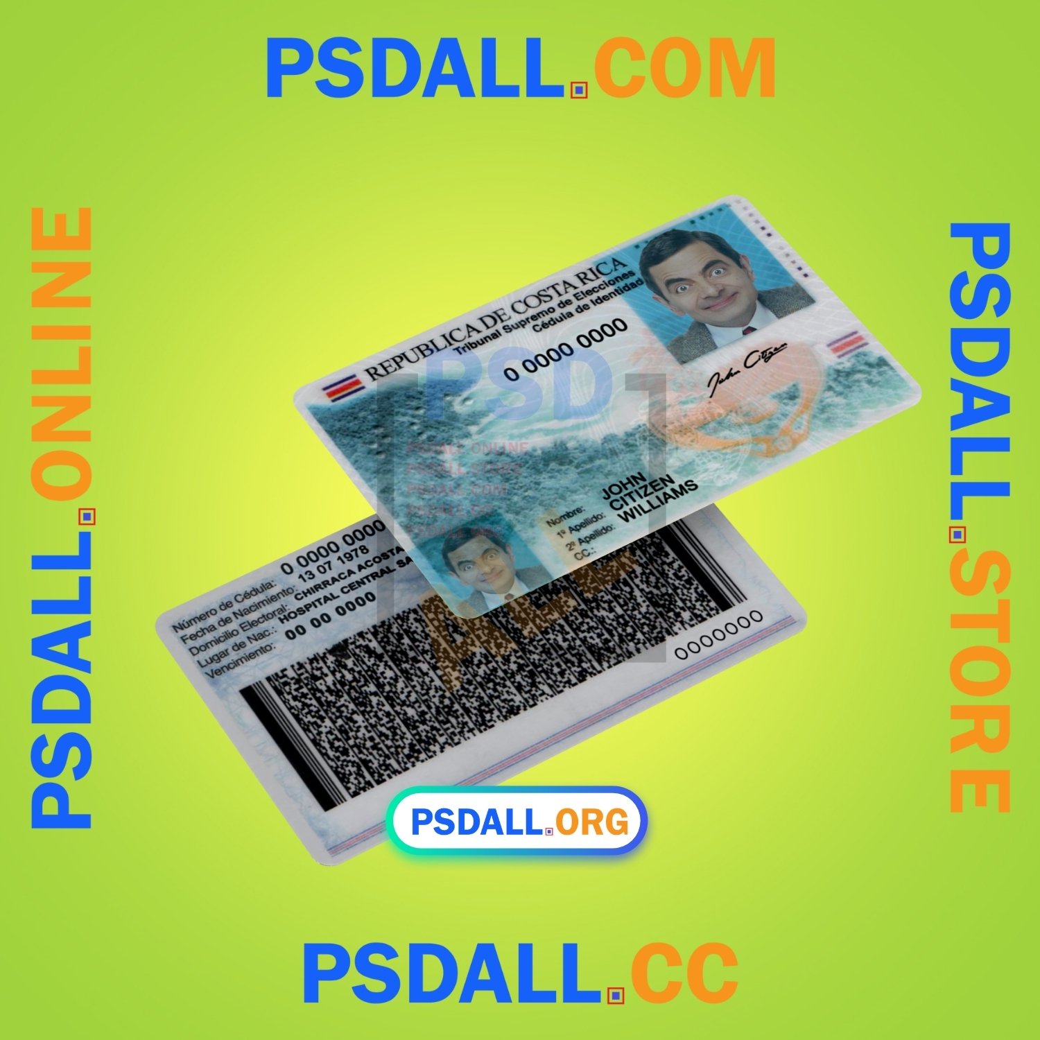 Costa Rica ID Card PSD Template - psdall.org