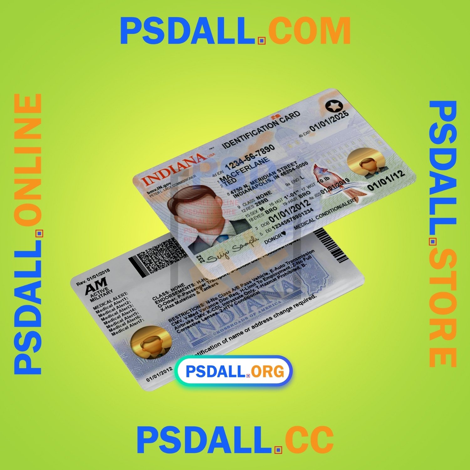 Indiana ID Card PSD Template - psdall.org
