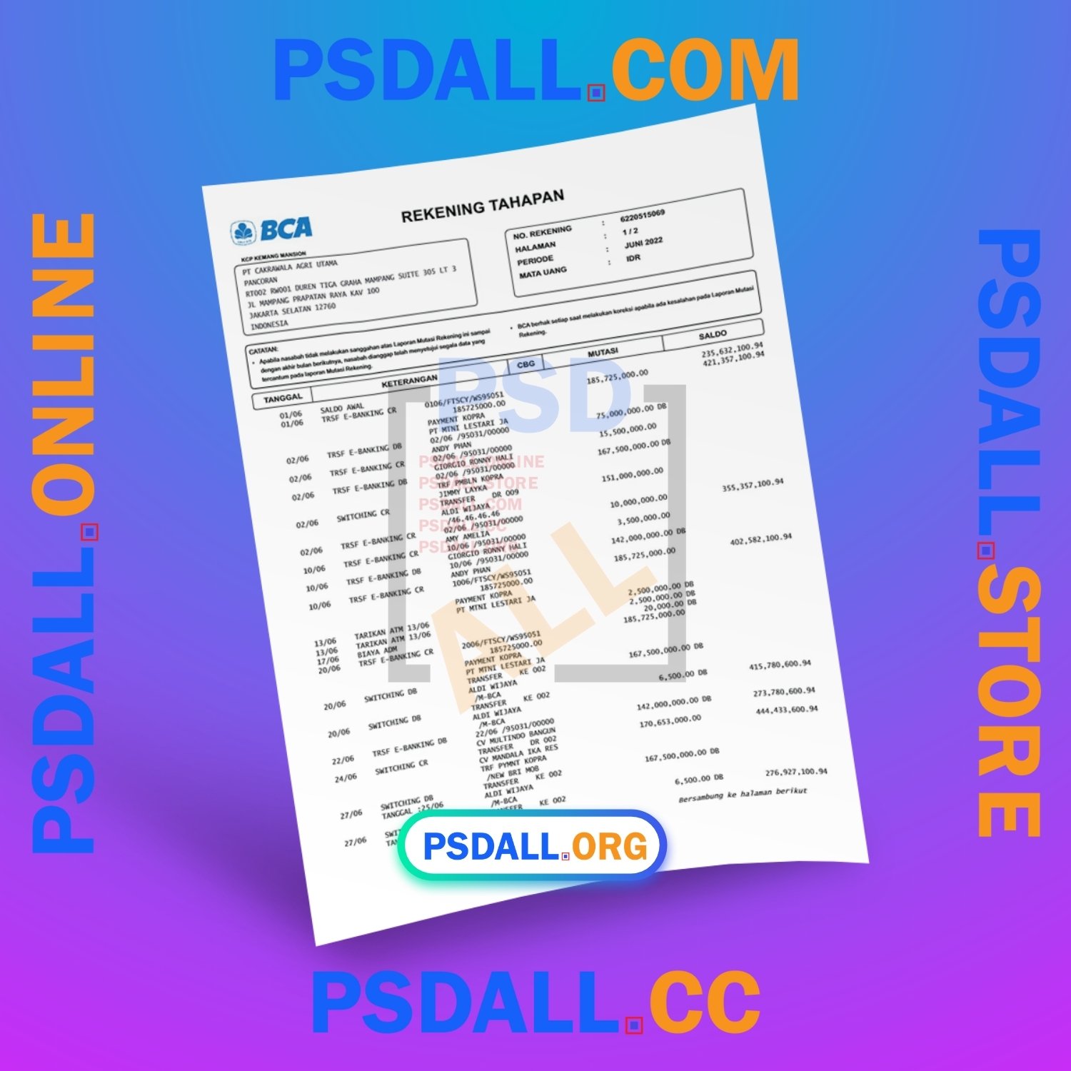 Indonesia (BCA) Bank Central Asia Statement PDF Template - psdall.org