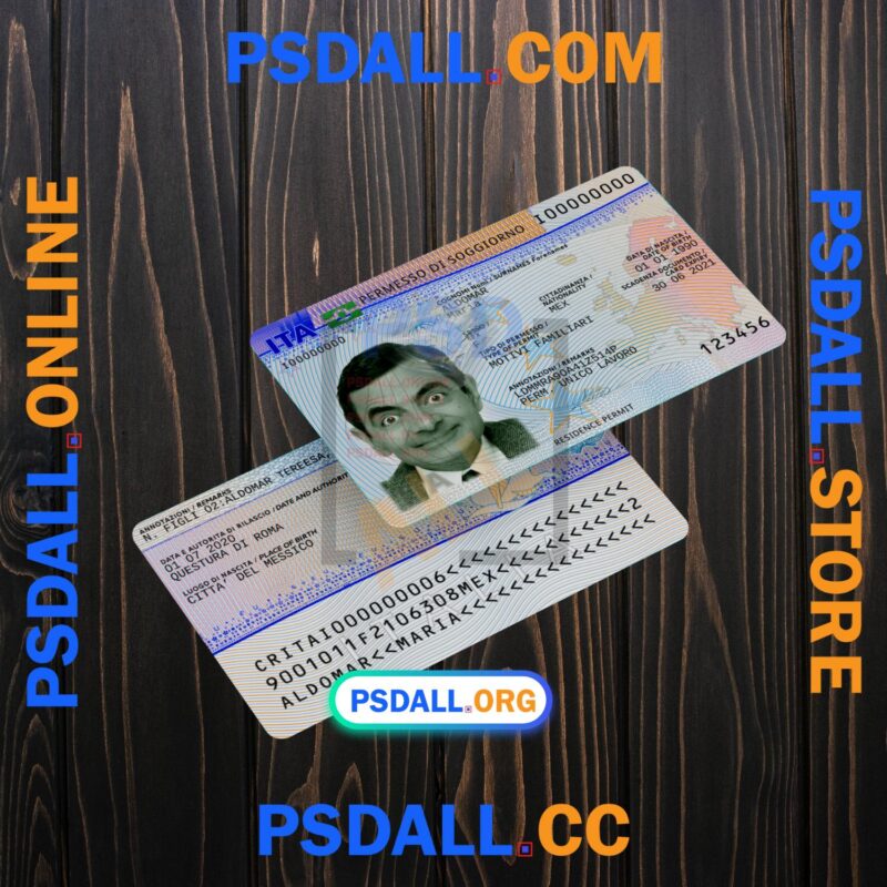 Italy Residence Permit Card PSD Template V2 - psdall.org