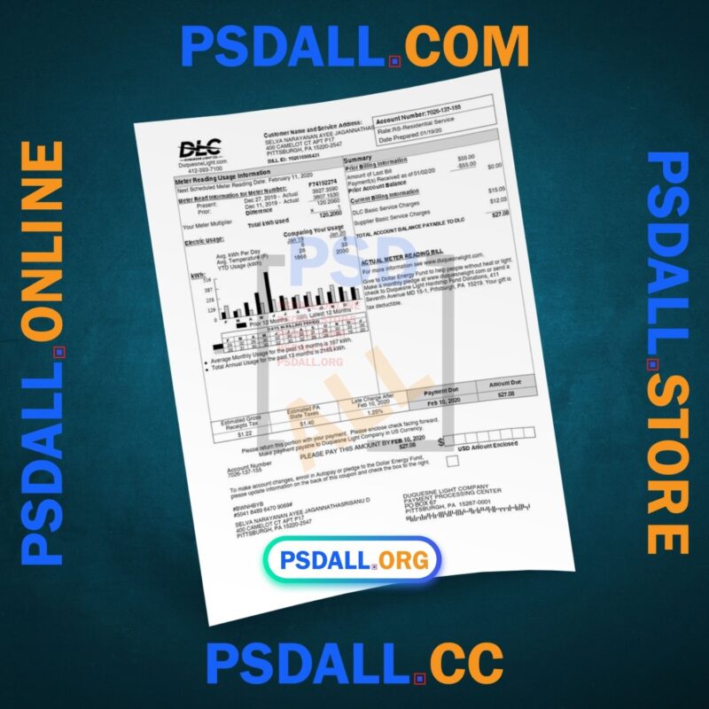 Pennsylvania electric Bill PDF Template - psdall.org