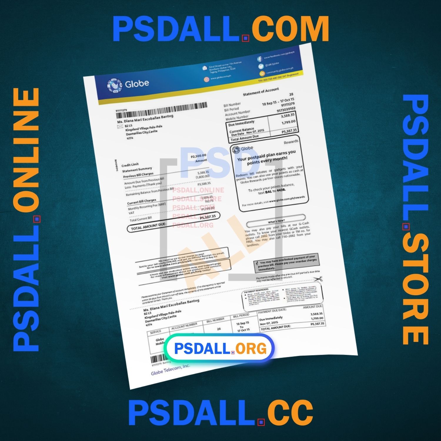 Philippines Globe Bill PDF Template - psdall.org