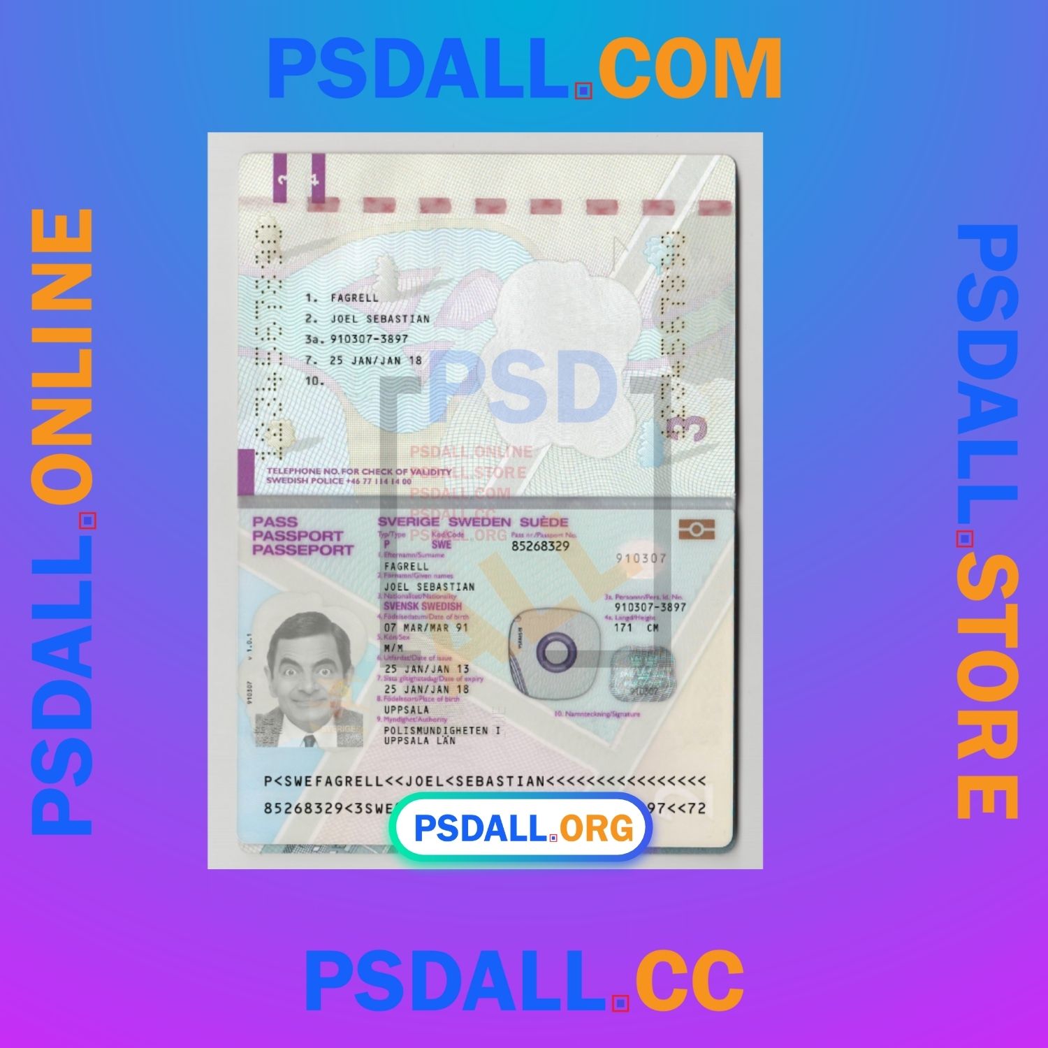 Sweden Passport PSD Template - psdall.org
