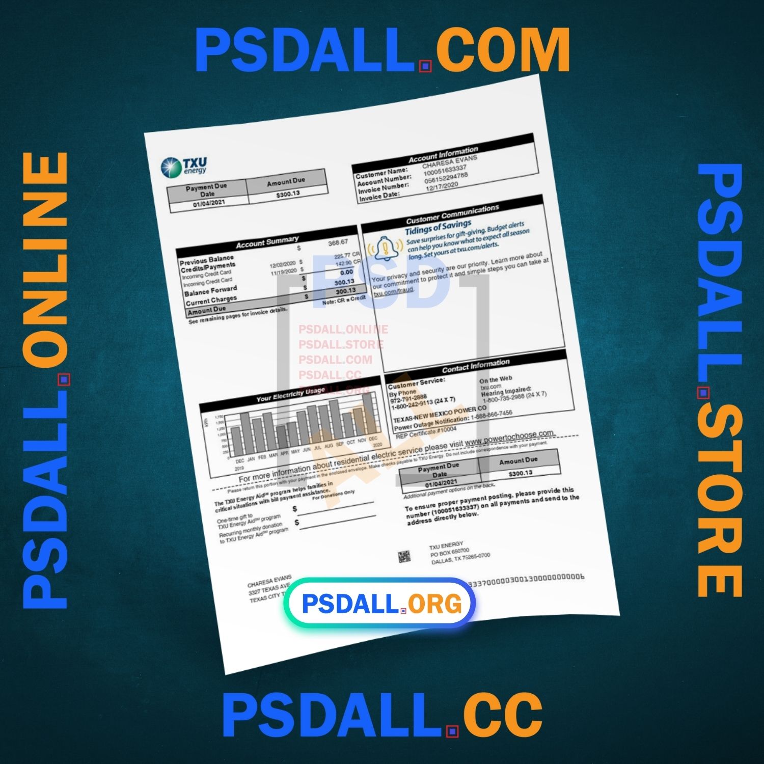 Texas TXU Energy Bill Template in PDF Format - psdall.org