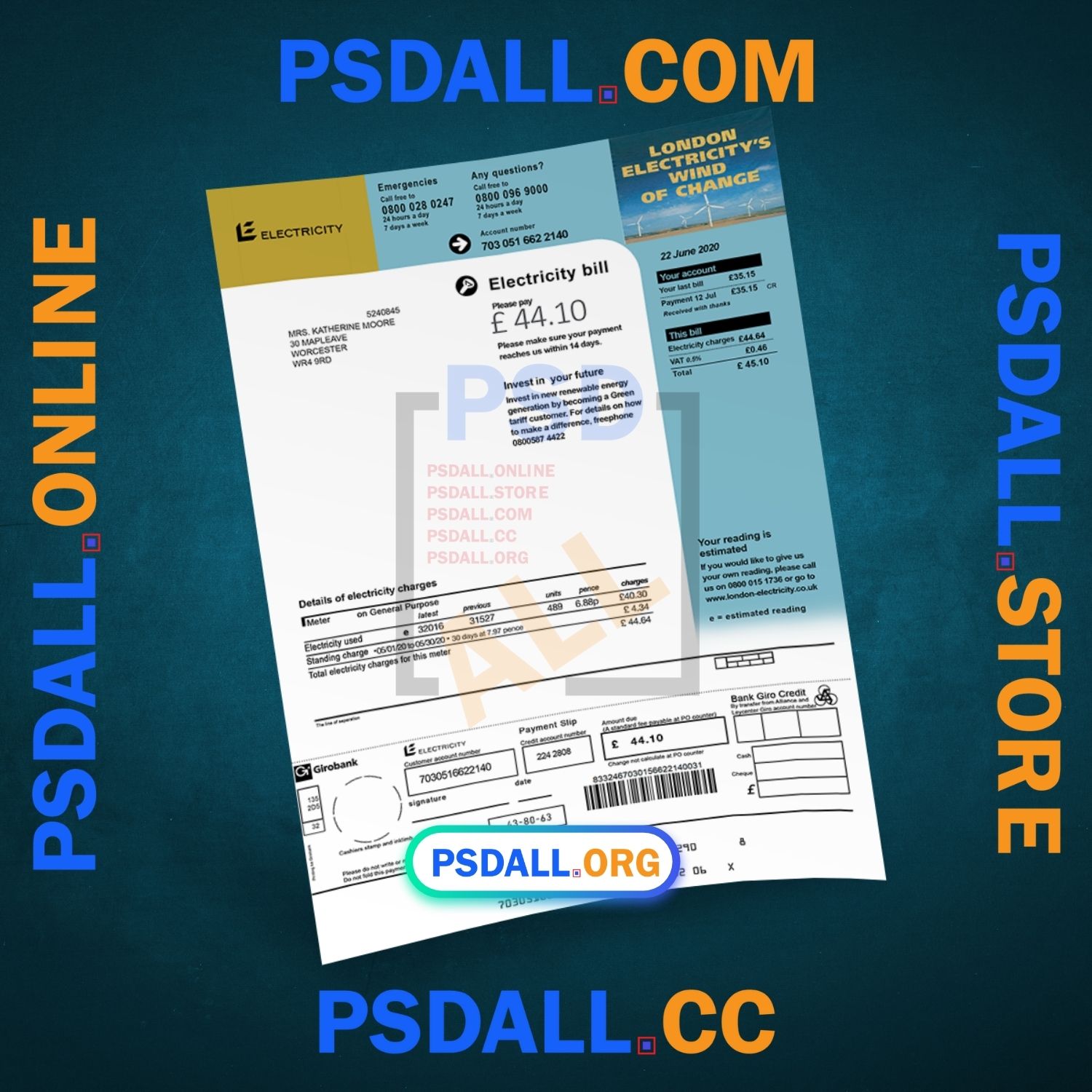 UK Electricity Bill PSD Template - psdall.org