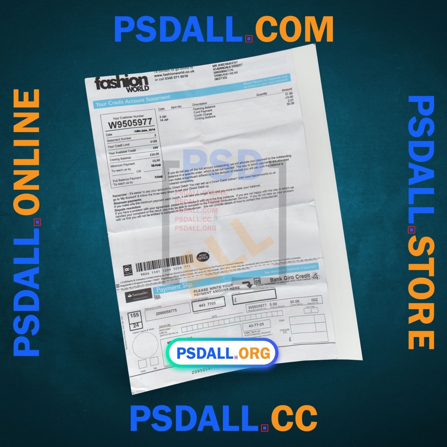 UK Fashion World Utility Bill PSD Template - psdall.org