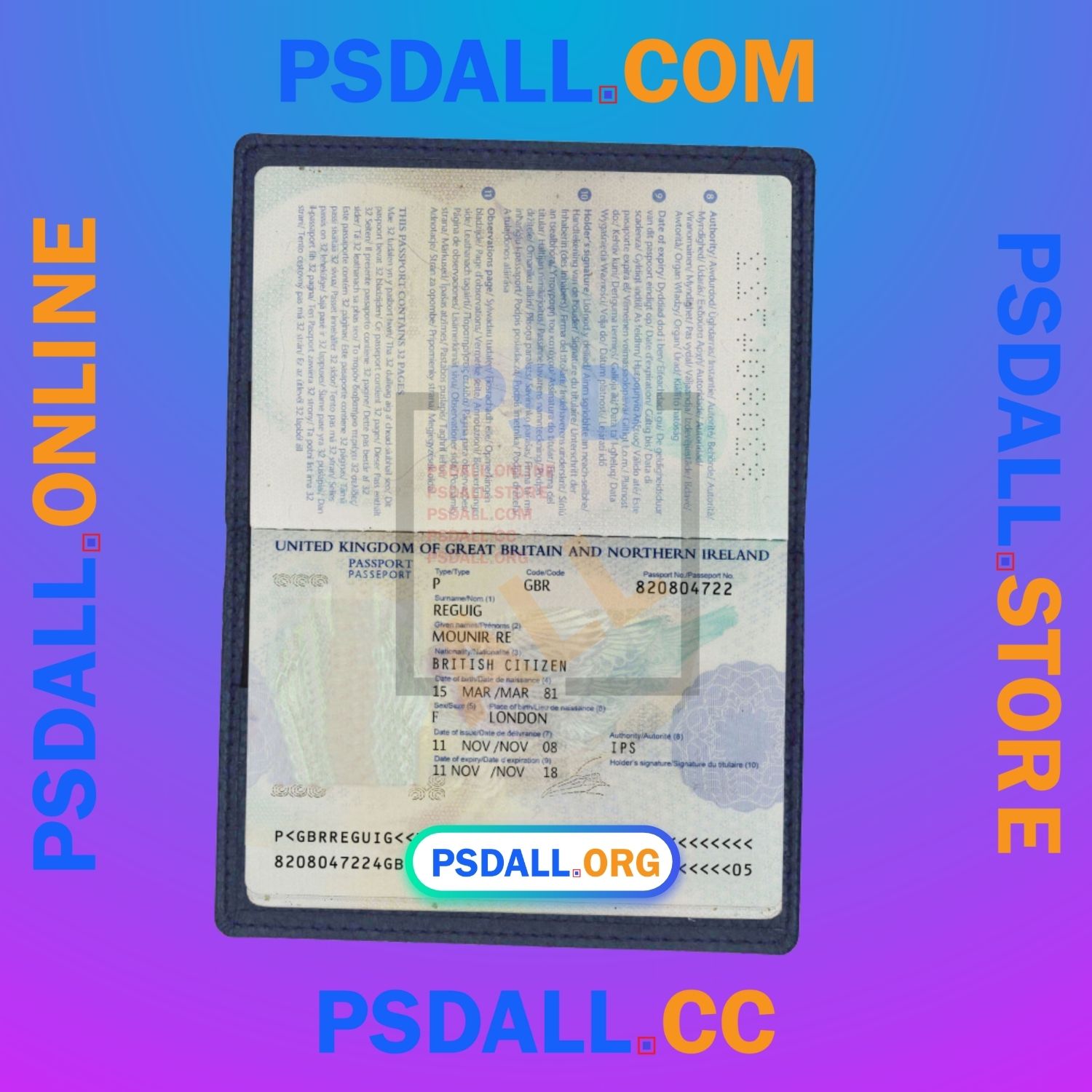 UK (United Kingdom) Passport PSD Template V3 - psdall.org