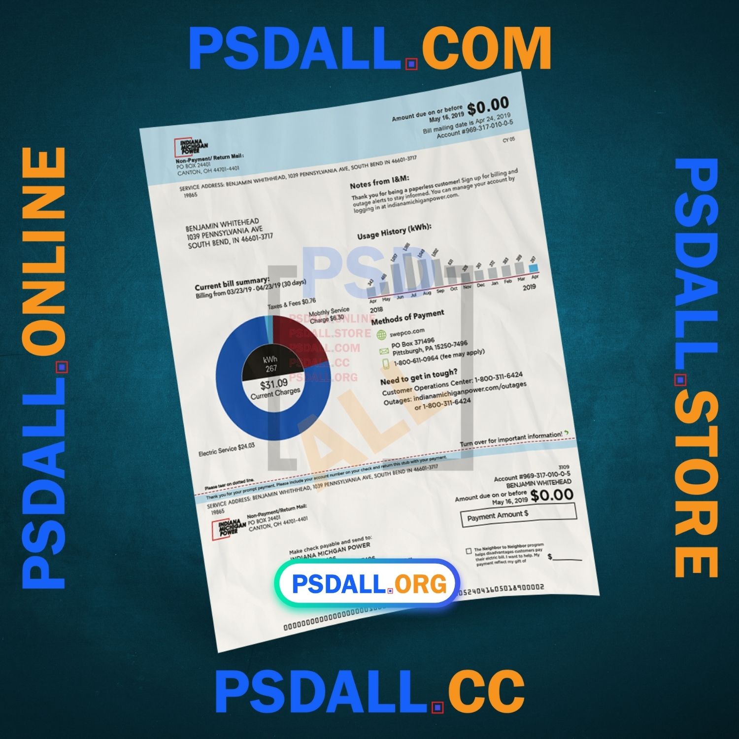 USA Michigan Electricity Bill PSD Template - psdall.org