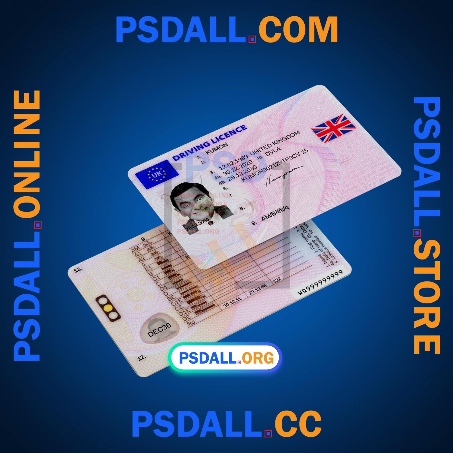 United Kingdom (UK) Driver License PSD Template V1 - psdall.org