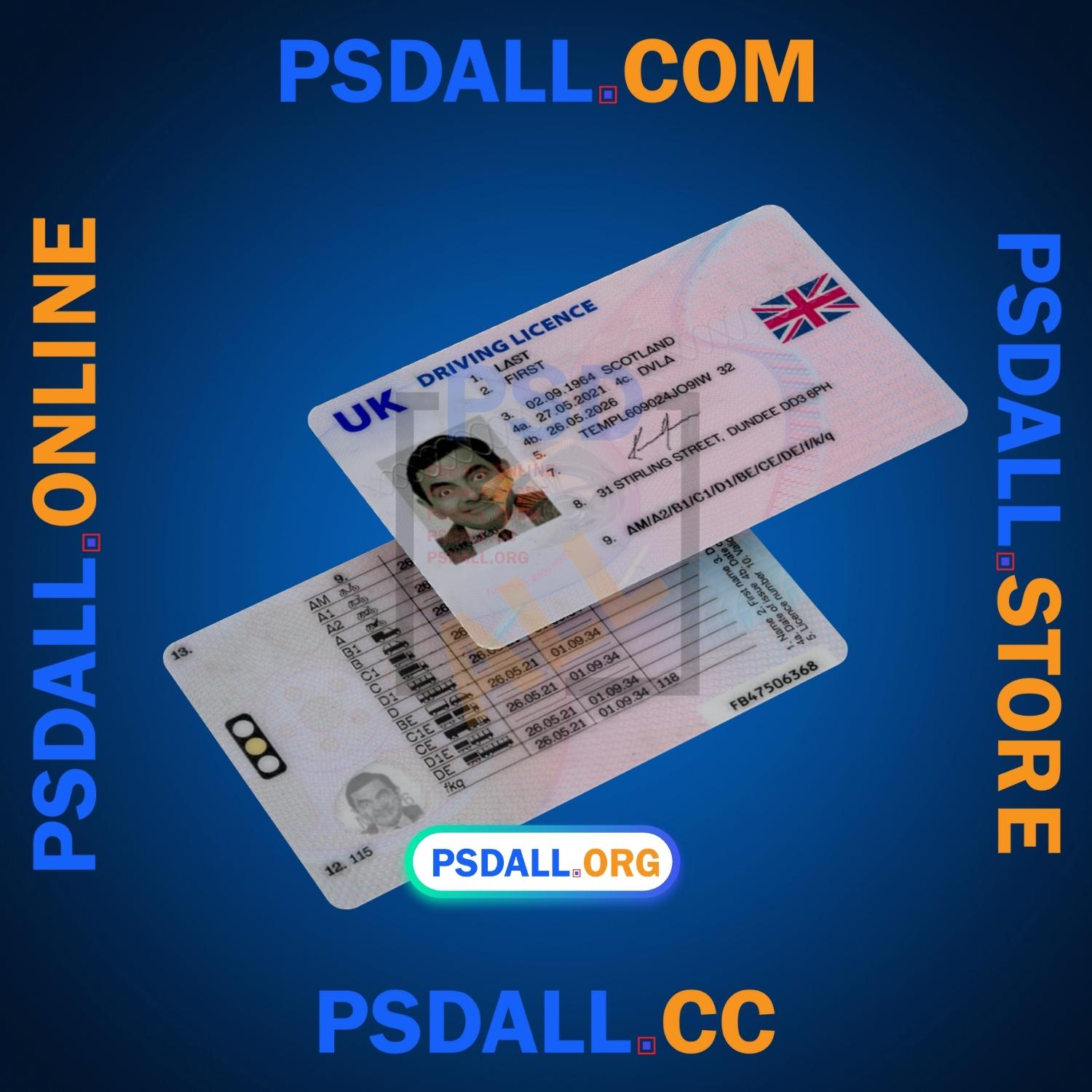 United Kingdom (UK) Driver License PSD Template V2 - psdall.org