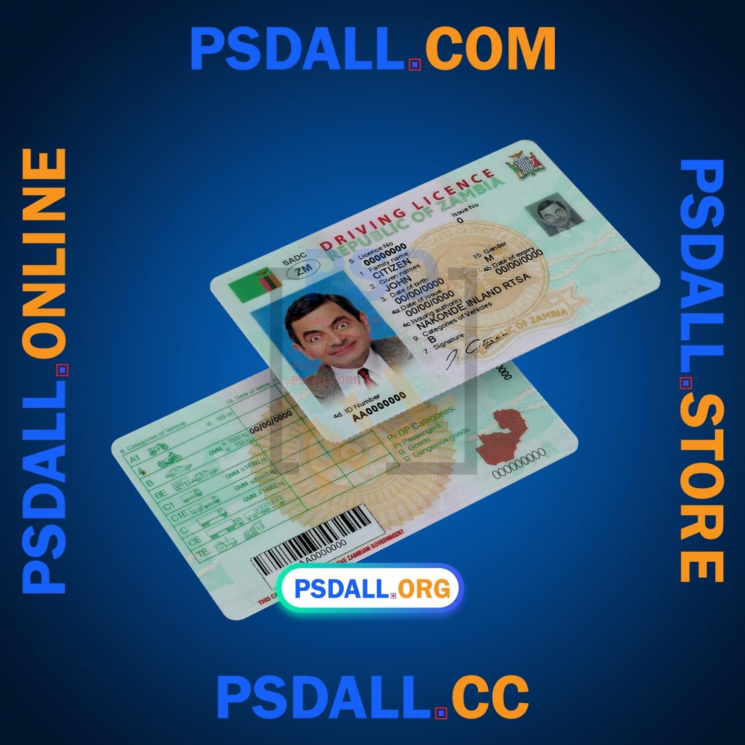 Zambia Driver License PSD Template - psdall.org